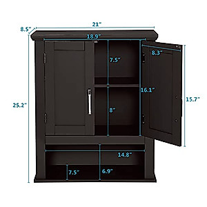 VINGLI Medicine Cabinet Bathroom Kitchen Office Wall Storage Cabinet Collection Floating Cabinet Orgaznier 2-Door Wall Cabinet Espresso