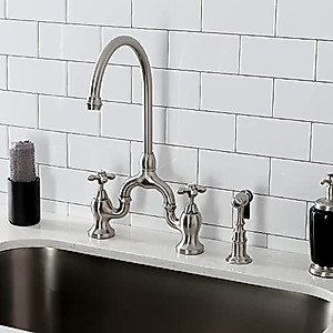 Kingston Brass KS7798AXBS English Country Bridge Kitchen Faucet, Brushed Nickel