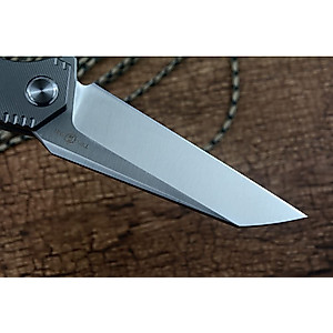 TWO SUN Hunting Utility Folding Knife 14C28N Satin Blade TC4 Titanium Handle Flipper Fast Open TS298, gray