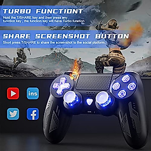 Nonbliep LED Wireless Controller for PS4, Custom Light Mechanical Design for Playstation 4 Controller Compatible with PS4/Slim/Pro/PC/Steam with Turbo/Motion Sensor/1000mAh Battery/Headphone Audio