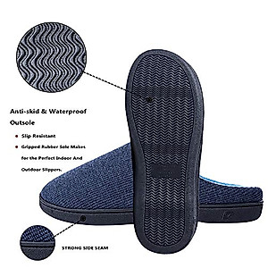 DL Mens Memory Foam Slippers Slip on, Comfy House Slippers For Mens Indoor Outdoor, Cozy Men's Bedroom Slippers Warm Soft Flannel Lining Closed Toe Man Slippers Size 11-12 Blue