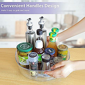 4 Pack Lazy Susan Organizer for Cabinet, Upgraded 11.5" Clear Lazy Susan Turntable with Handles and Raised Edge, Rotating Lazy Susan Spice Storage for Kitchen, Pantry, Refrigerator, Bathroom, Table