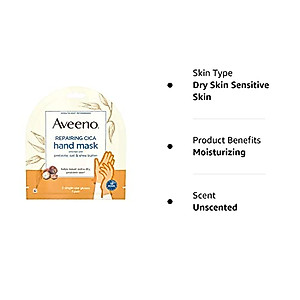 Aveeno Repairing CICA Hand Mask with Prebiotic Oat and Shea Butter for Extra Dry Skin, Paraben-Free and Fragrance-Free, 1 Pair of Single-Use Gloves (Pack of 5)