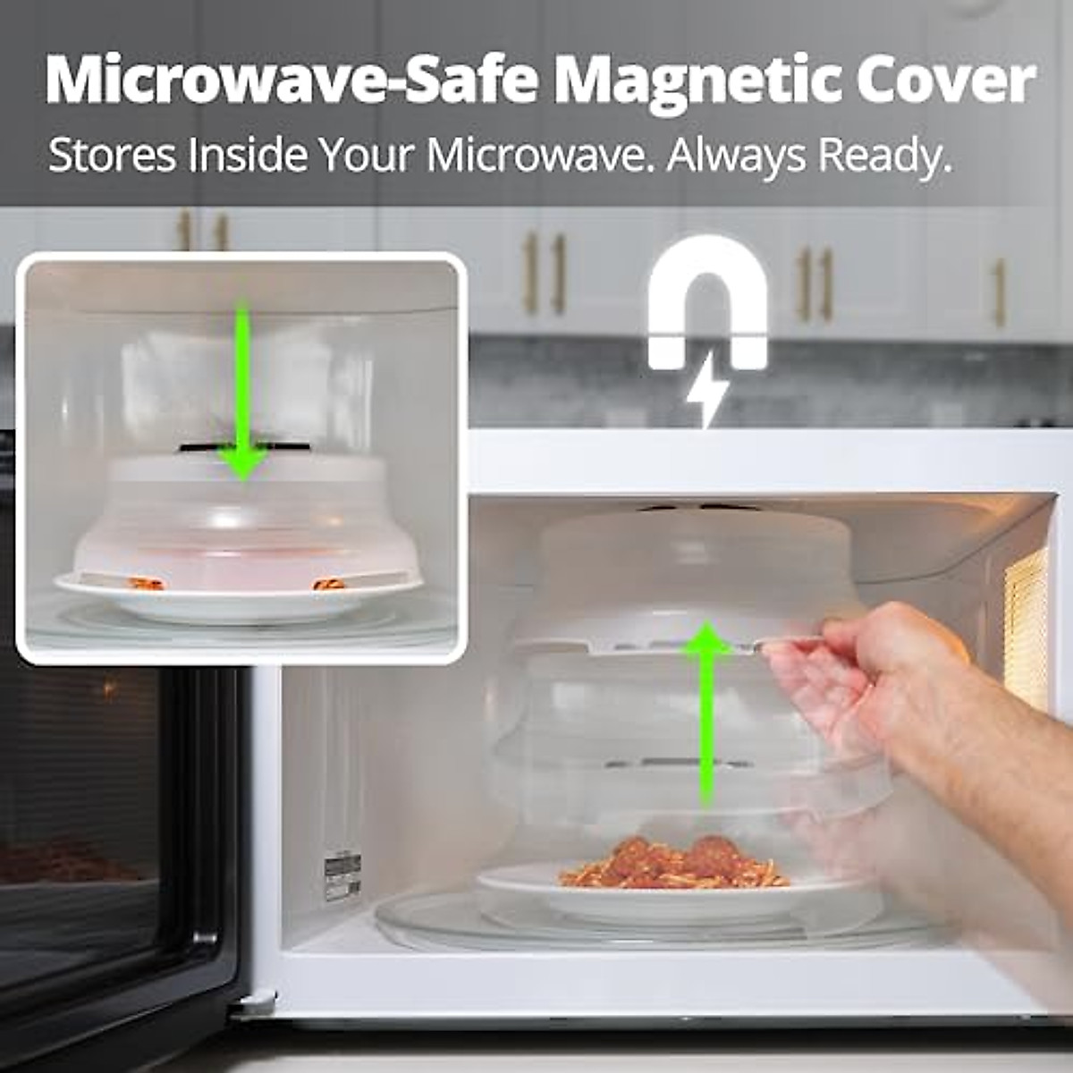 HOVER COVER Magnetic Microwave Cover for Food | Clear Microwave Splatter Cover | Microwave Plate Cover with Steam Vents | Food Grade Dish Cover | BPA-Free | Dishwasher Safe | Black Collapsible