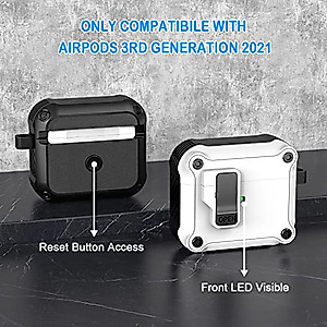 R-fun Airpods 3rd Generation Case with Automatic Secure Lock Clip, Hard Shell Full-Body Protective Airpods 3 Case 2021 for Women Men,Compatible with Apple Airpods 3rd Generation 2021,White