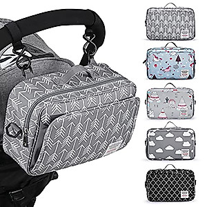Universal Stroller Caddy Accessories All-in-One Baby Organizer with Insulated Pocket,Capacity for Diapers, Toys & Snacks, Dark Gray