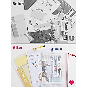 JARLINK 10 Pcs A3 Mesh Zipper Document Pouch, 10 Colors, Waterproof Plastic File Pouches for Organizing School and Office Supplies, Cosmetics, Travel Accessories