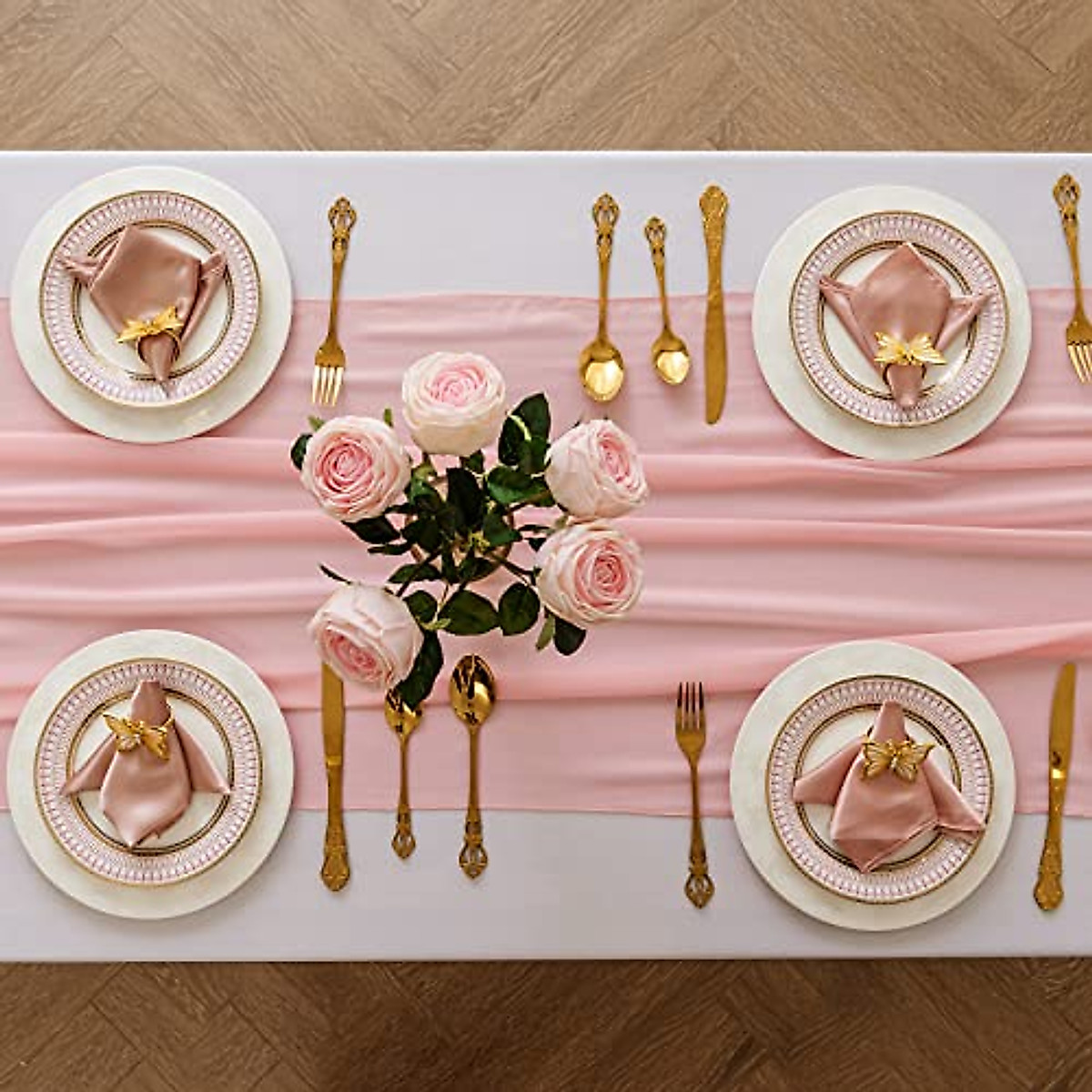 flohar 1Pack 10ft Chiffon Table Runner 29x120 Inch Sheer Romantic Table Runner for Wedding Birthday Party Bridal Shower Outdoor Decoration-Light Pink