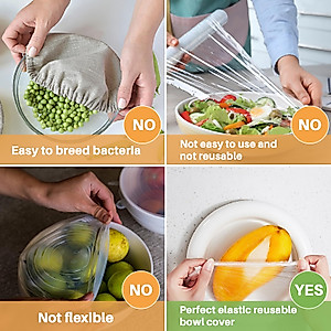 Sukh 200PCS Bowl Covers Reusable - Plastic Bowl Cover Elastic Food Covers Stretch Reusable Disposable Food Storage Fresh Keeping Bags Outdoor to Keep Dust Away Outdoor Party Supplies White