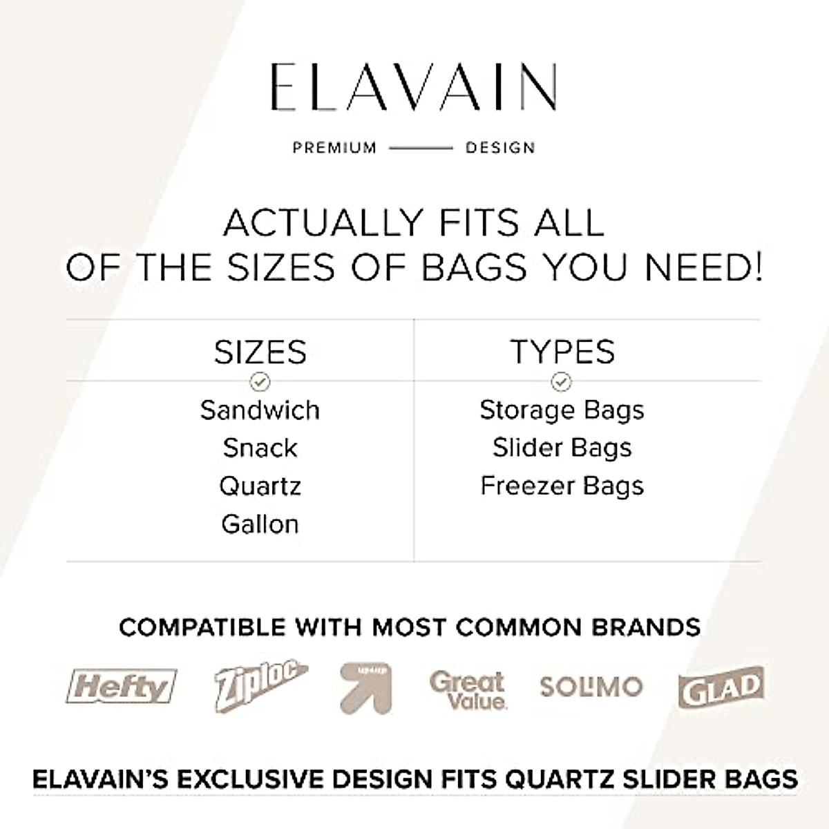 Elavain Acrylic Ziplock Bag Storage Organizer and Dispenser, Ziplock Bag Organizer, Drawer & Wall-Mount Food Storage Bag Organizer for Sandwich, Snack, Quartz, Gallon/Freezer, Storage & Slider Bags