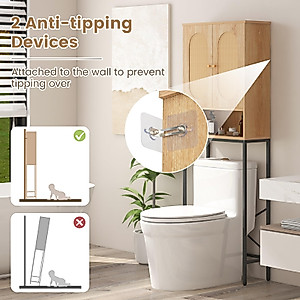 Giantex Over The Toilet Storage Cabinet - 69" Over Toilet Bathroom Organizer with Rattan Doors, 5 Compartments & Adjustable Foot Pads, Farmhouse Space Saver Storage Rack for Restroom, Laundry Room