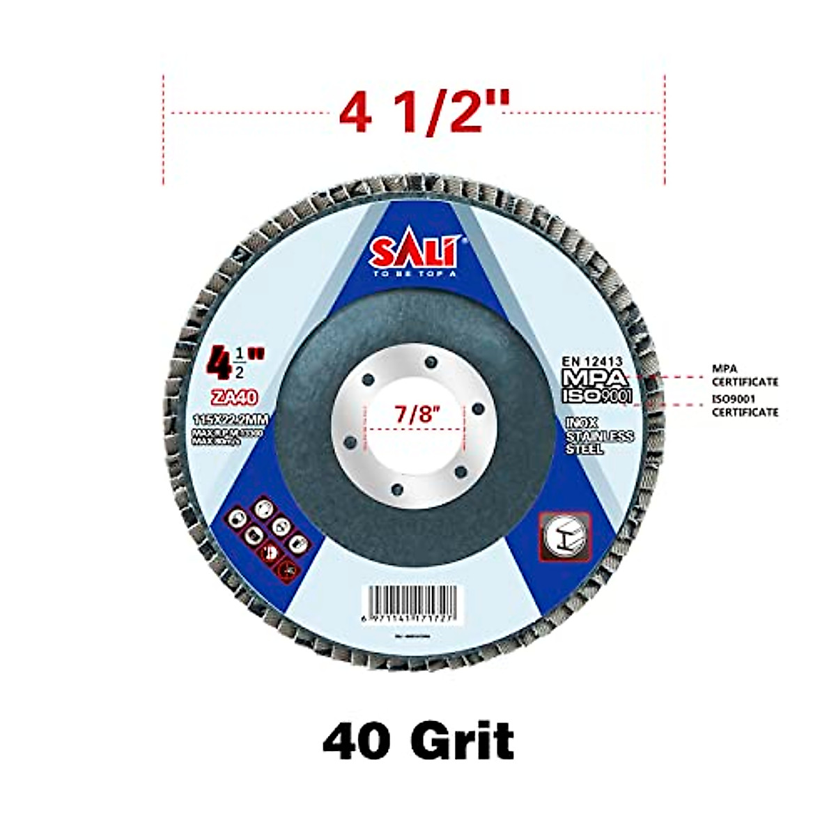 Sali 20 Pack Zirconia Flap Disc 40 Grit 4.5" x 7/8-Inch Sanding Disc Bevel Type #29 Premium and Industrial Grade Angle Grinder Grinding Wheel High Performance Edge Grinding