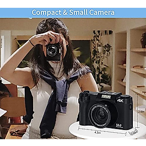 Saneen Digital Camera, 4K & 56MP Cameras for Photography, Small & Compact Vlogging Video Camera for Teens, Kids, Beginners, Equipped with 16X Digital Zoom, 32GB SD Card & 2 Rechargeable Batteries