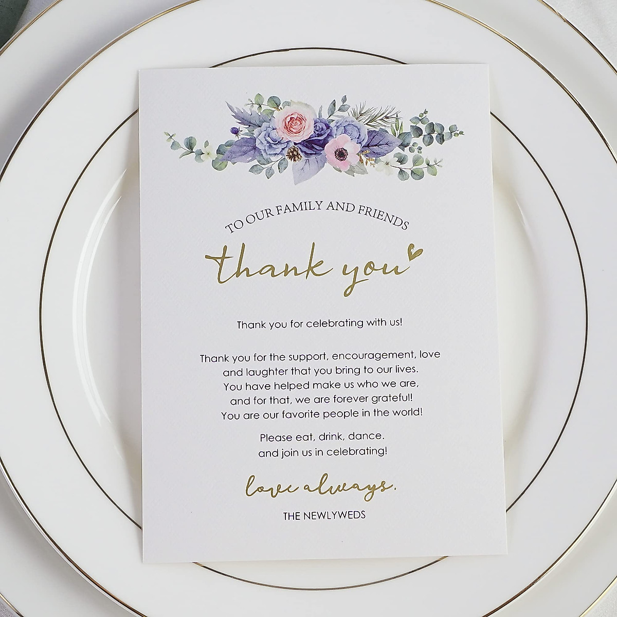 HUIHUANG Place Cards, 50 Pcs Greeting Card for Wedding, Bridal Shower, Thank You, 4 x 6 in, Blue Floral