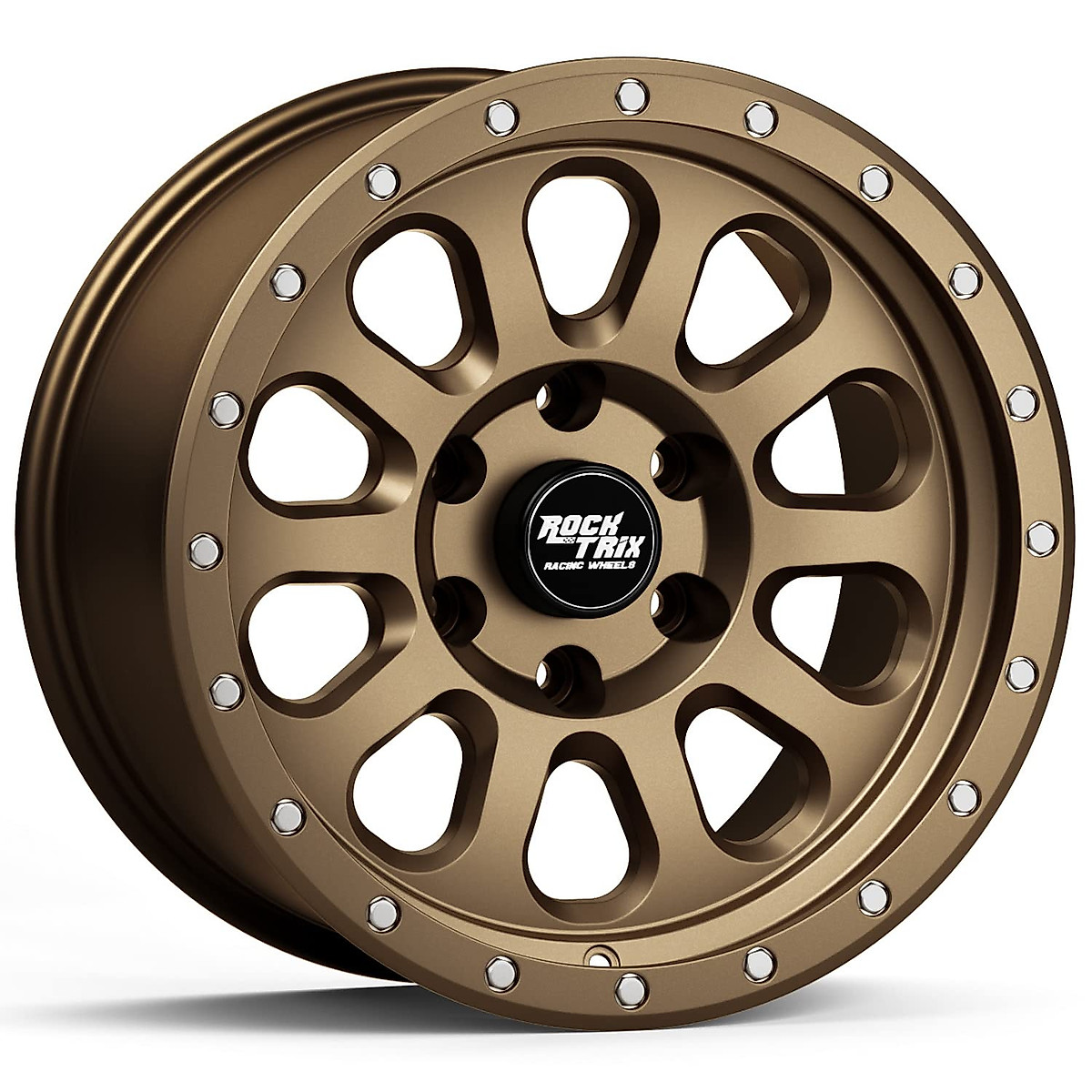 RockTrix RT111 17 inch Wheel Compatible with 2009-2024 Ford F150 17x9 6x135 Wheels (-12mm Offset, 4.5in Backspace) 87.1mm Bore, Bronze Wheels, Also fits 2022+ Bronco Raptor Rims