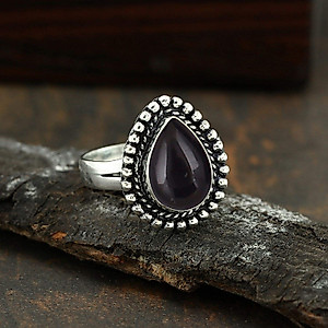 5.07Cts Solitaire Natural Black Onyx 925 Silver Plated Ring Size 9 For Women, Handmade Black Stone July Birthstone Ring Jewelry Gift For Women Mom Wife