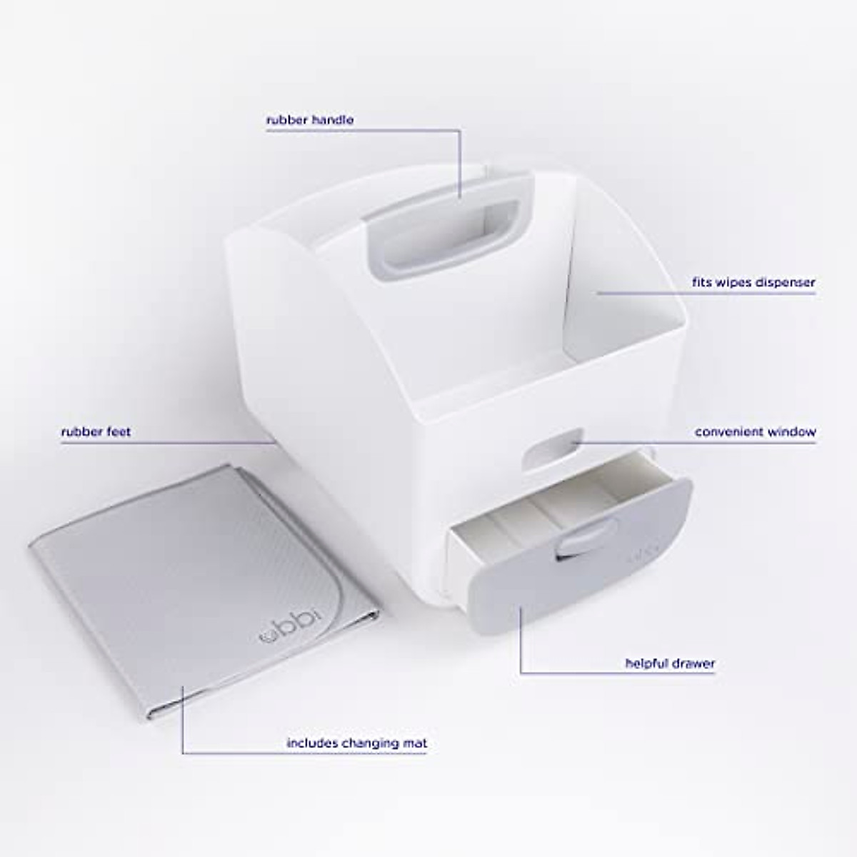 Ubbi Portable Diaper Changing Station Diaper Storage Caddy Organizer with Folding Changing Mat, Stores Baby Diapers, Wipes and Baby Accessories, Gray