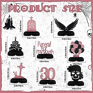 8 Pack Rip 20s Birthday Party Decorations 30th Birthday Decoration Death to My Twenties Honeycomb Centerpieces Gothic Table Centerpieces Black Rose Gold Funeral 30th Birthday Party Supplies Men Women
