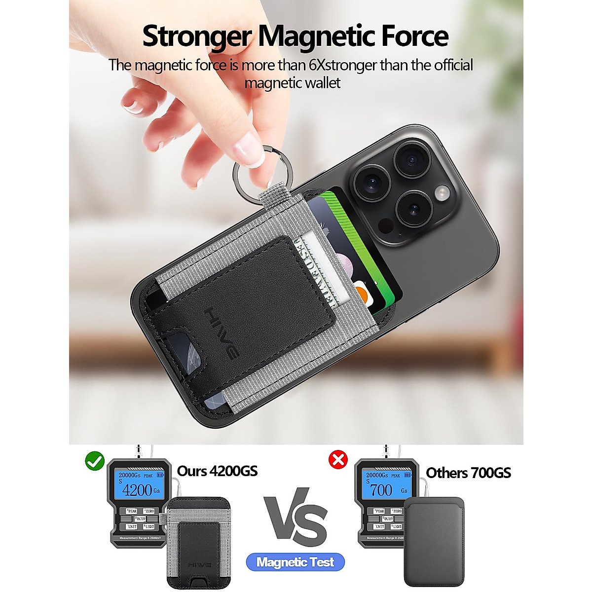 New-Upgrade Magnetic Card Wallet Holder for Apple Magsafe, Magnetic Magsafe Leather Wallet for iPhone 15/14/13/12 Magsafe, Mag-Safe Wallet for iPhone 15/15 Pro/14/13/12 Series, Fits 7 Cards, Black