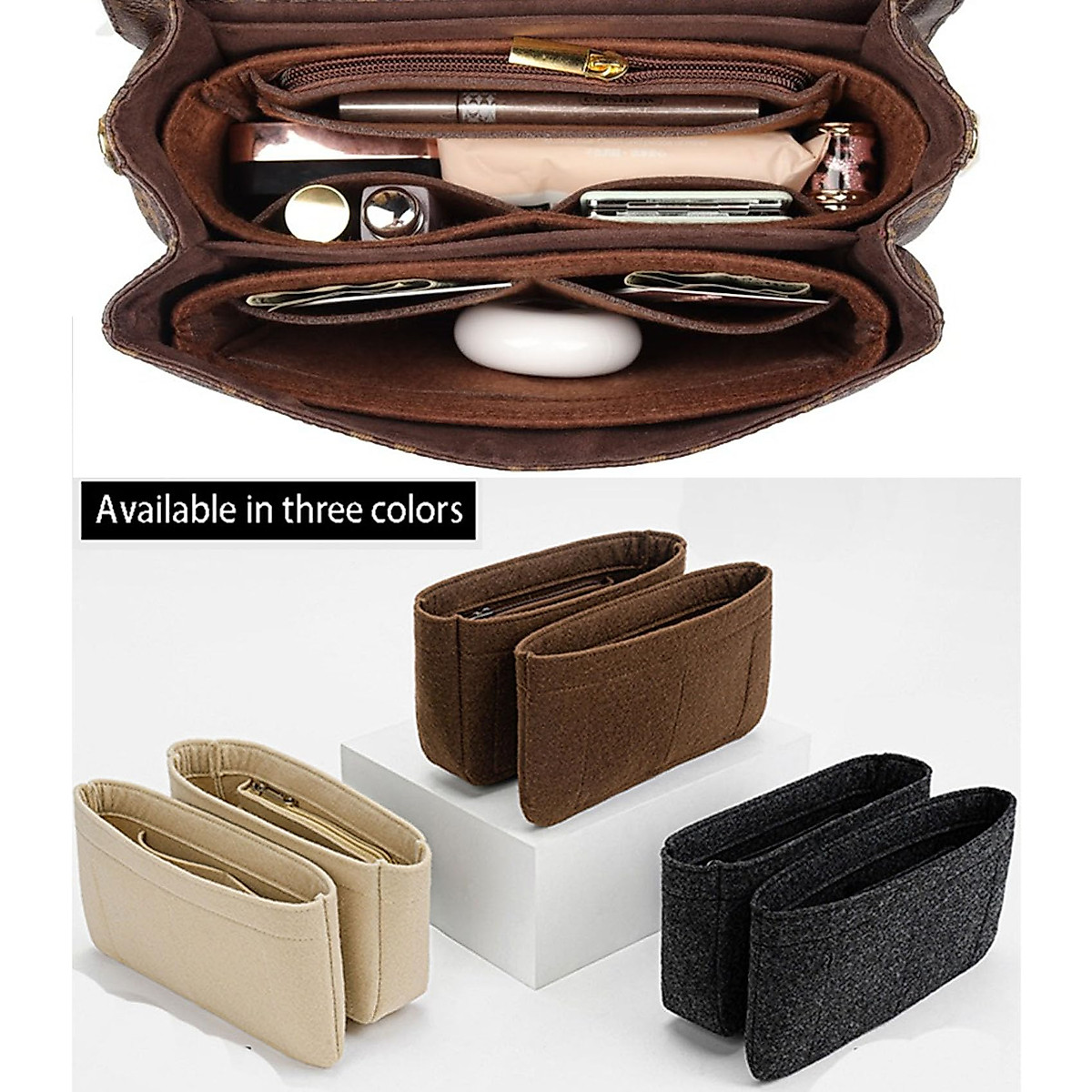 Lckaey Purse Organizer for mini pochette voyager insert kirigami pochette insert with chain 2084khaki