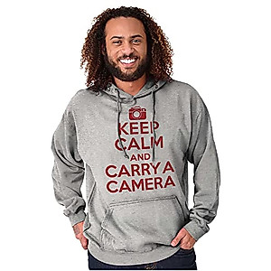 Brisco Brands Keep Calm Carry A Camera Photographer Hoodie Sweatshirt Women Men Sport Grey