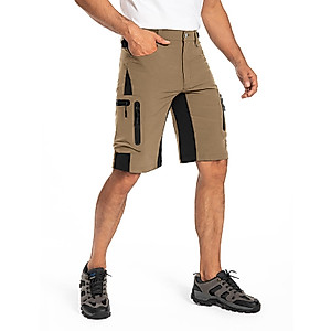 Hiauspor Men's Hiking Cargo Shorts Lightweight Quick Dry Stretch Casual Shorts for Golf Fishing Tactical Outdoor Bike Shorts (Khaki, X-Large)