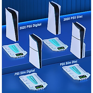 PS5 Slim Stand and Cooling Station with Controller Charging Station for Playsation 5 Slim/PS5 Disc Digital Console, PS5 Accessories Incl. 3 Levels Cooling Fan, 13 Game Slots, 3 USB HUB, Headset Holder