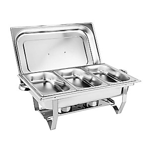 BANLICALI 3 * 3L Folding Stove, Baking Tray Container with Heater and Cover, Catering Buffet Baking Tray Stainless Steel Heating Container for Catering Party Wedding Banquets Silver