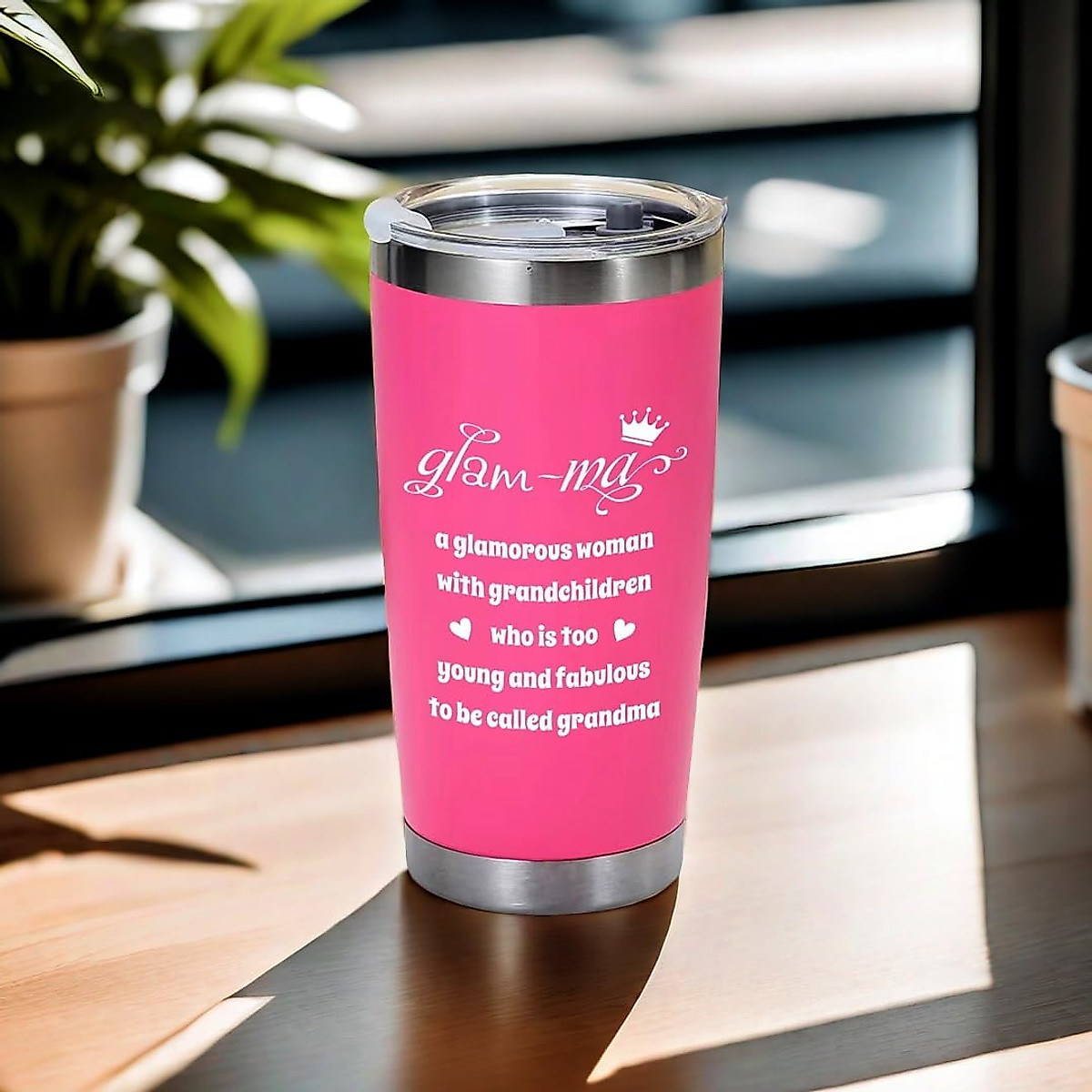 Xildew Funny Grandma Theme Glam-ma Definition Mother's Day for First Time Grandmother Grandparents Day Christmas Birthday Gift for Granny Glamma Stainless Steel Tumbler 20 oz Pink