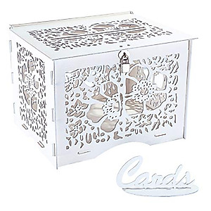 Artmag Wedding Money Box Holder with Sign, Large Rustic Wood Wooden Envelop Gift Card Boxes with Lock Slot for Reception Anniversary Party Parties White