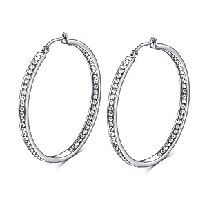 Rnivida Stainless Steel Hoop Earrings Silver Tone Inside-Out Crystal Cz Rhinestone Hoop Earrings for Women 30mm