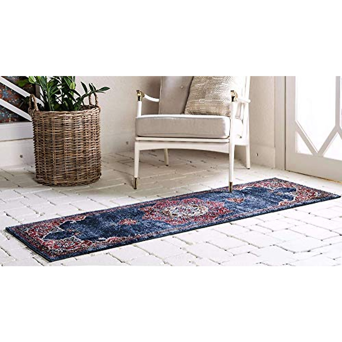 Unique Loom Utopia Collection Traditional Classic Vintage Inspired Area Rug with Warm Hues, 2 ft 7 in x 10 ft, Navy Blue/Burgundy