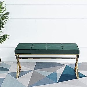 GYZAD Modern Sofa Bench-Turquoise Bench Bench-Dining Room Bench-with Stainless Steel and Velvet Ottaman,Bench Chair,Benches for Bedroom,Livingroom,Metal,Gold Plated Legs,Green