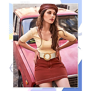 WILLBOND 4 Pcs Straw Woven Belt Elastic Stretch Rattan Buckle Waist Belt Women Skinny Raffia Dress Waist Band(Retro Color,Large)