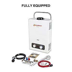 CAMPLUX ENJOY OUTDOOR LIFE BD158 1.58GPM Outdoor Propane Tankless Gas Water Heater, white, 6l