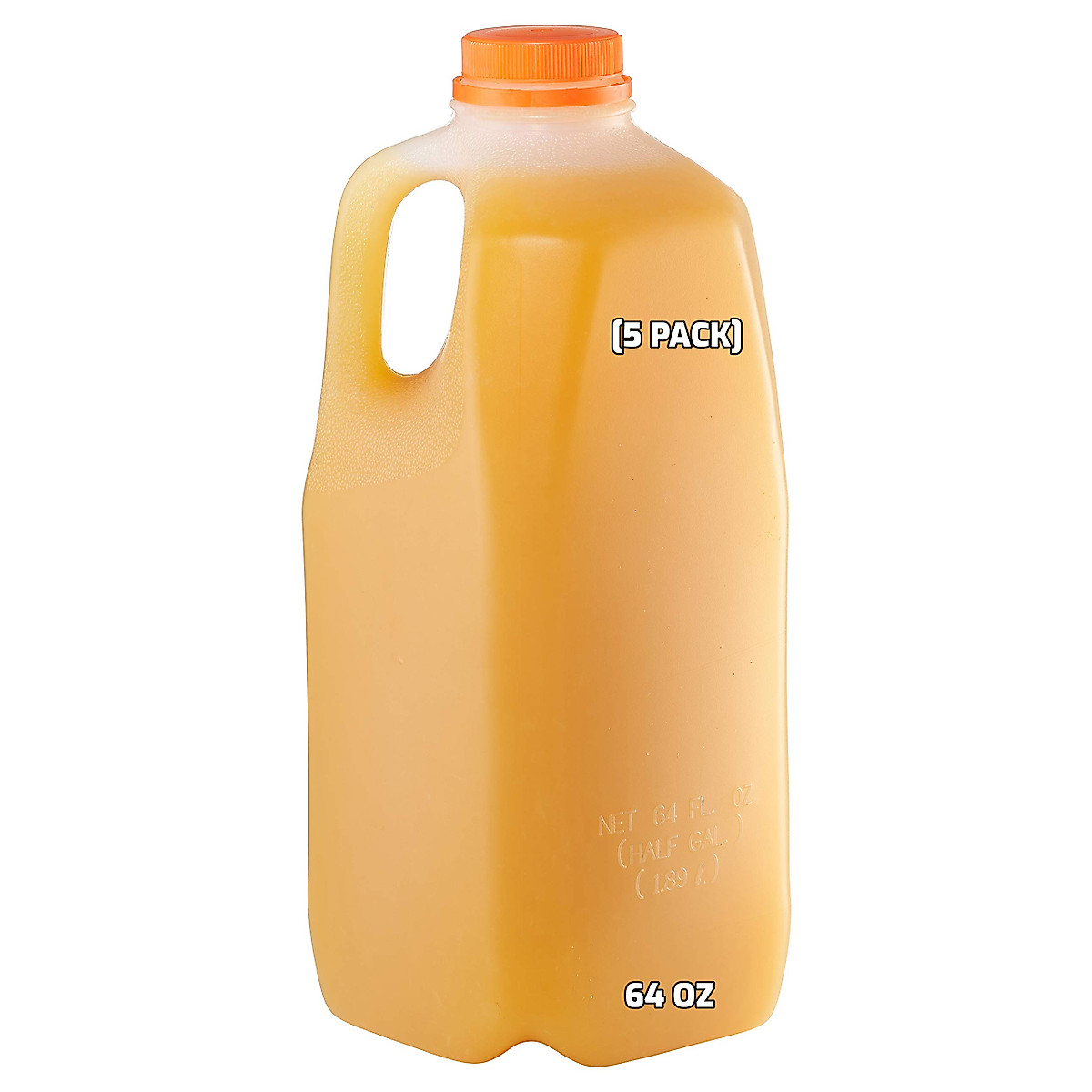 [5 PACK] Empty Plastic Juice Bottles with Tamper Evident Caps 64 OZ - Half Gallon, Smoothie Bottles - Ideal for Juices, Milk, Smoothies, Picnic's and even Meal Prep by EcoQuality Juice Containers