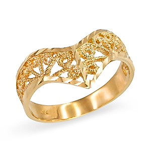 Filigree Chevron Ring for Women in Fine 10k Yellow Gold (Size 7.5)