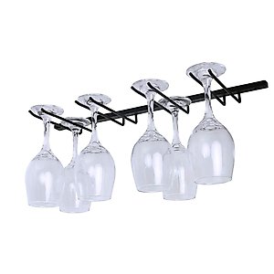 TANGGU Wine Glass Rack Under Cabinet,Metal Hanging Wine Glass Holder,Stemware Holder Stemware Rack Holds up to 8 Glasses,Wine Glass Hanger Glasses Organizer for Home Bar Kitchen(Black)