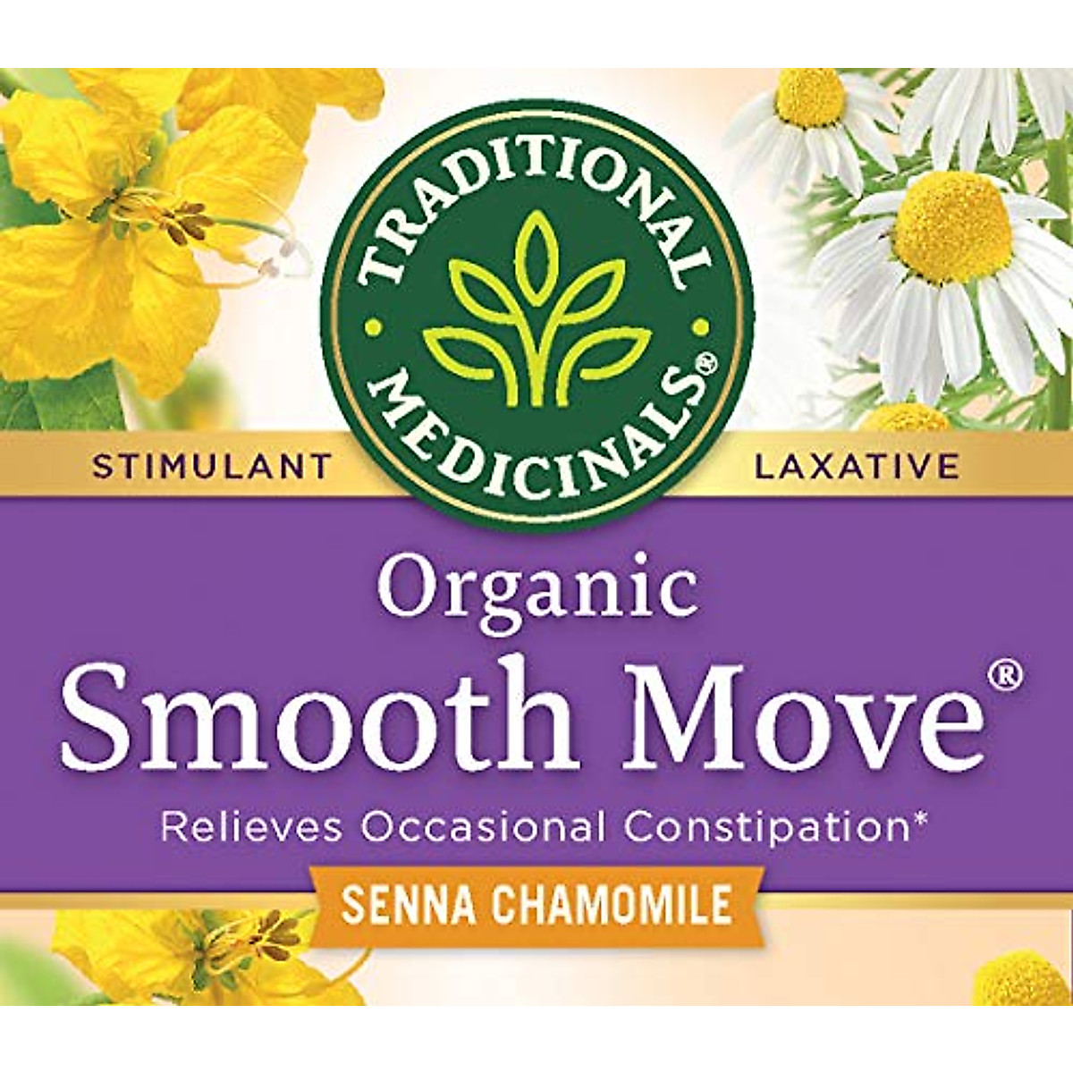 Traditional Medicinals - Organic Smooth Move Senna Chamomile Tea 16 Count (Pack of 6) - Herbal Laxative - Gentle Overnight Relief of Occasional Constipation - Caffeine Free - 96 Tea Bags Total