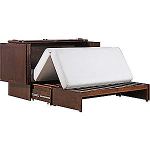 Mega Solutions Emurphybed Paradiseo Murphy Cabinet Chest Bed with Charging Station 8 Inch, Queen (Tobacco)