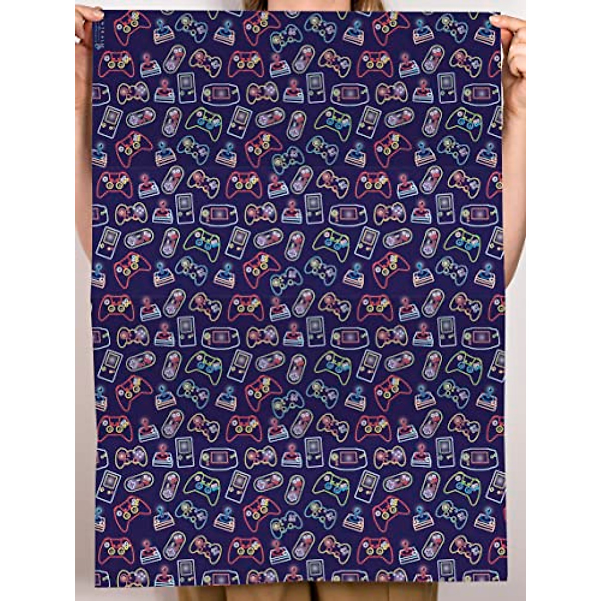 CENTRAL 23 Video Game Wrapping Paper - 6 Black Gift Wrap Sheets With Tags - Neon Lights Gamer - Boys Wrapping Paper - Recyclable