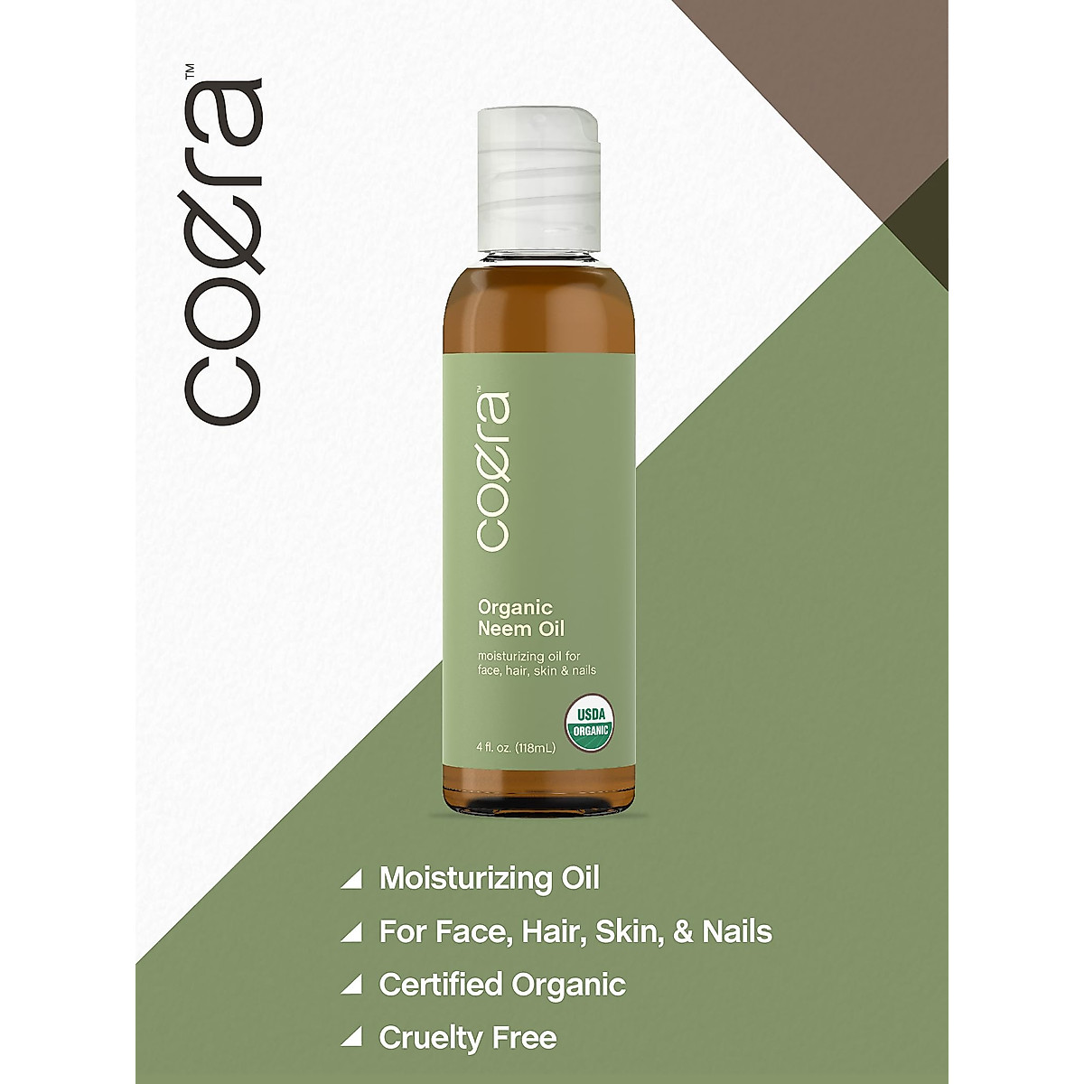 Coera Neem Oil | 4 fl oz | Certified Organic | Moisturizing Oil for Face, Hair, Skin, & Nails | Free of Parabens, SLS, & Fragrances