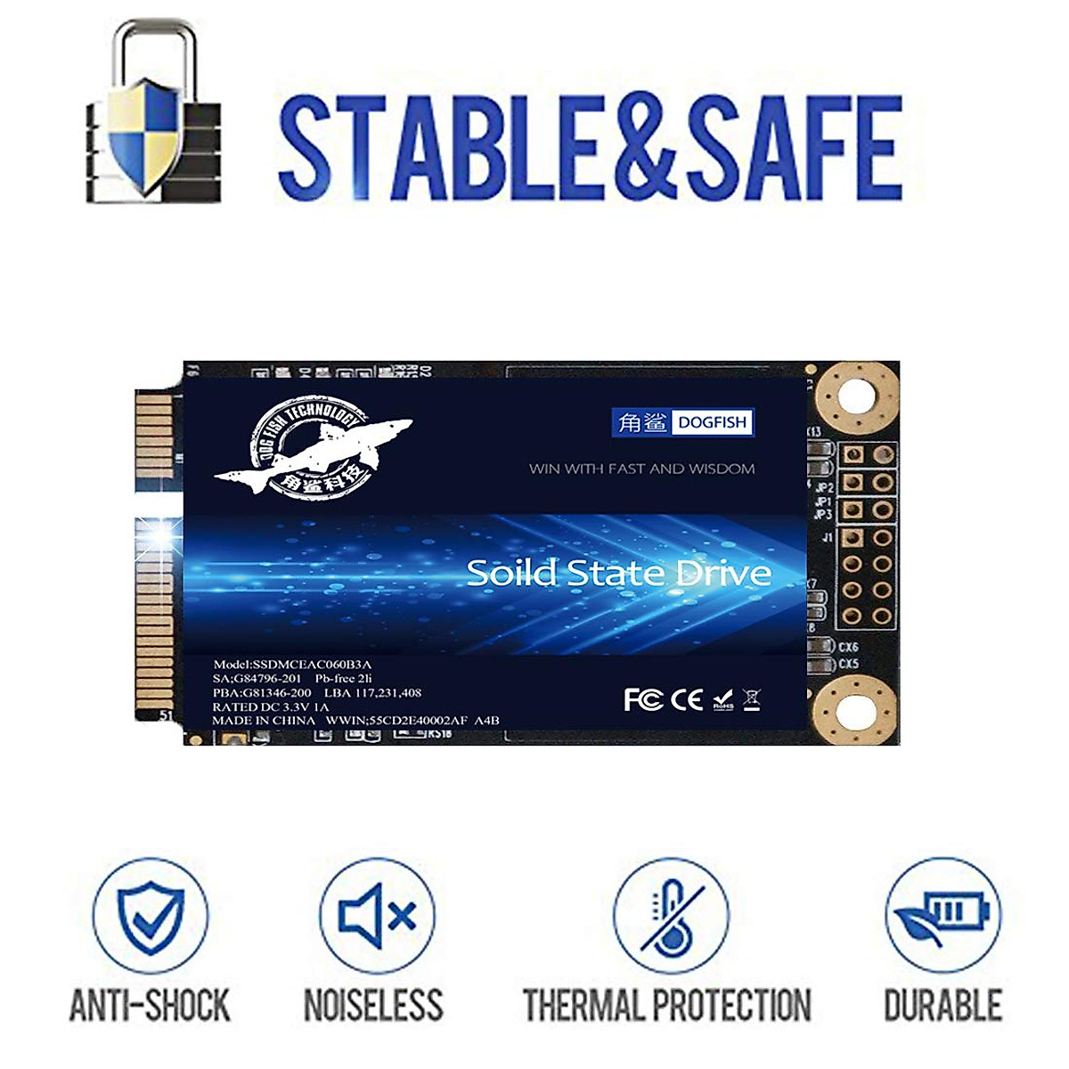 SSD mSATA 250GB Dogfish Internal Solid State Drive High Performance Hard Drive for Desktop Laptop SATAIII 6Gb/s Includes SSD 32GB 60GB 64GB 120GB 128GB 240GB 250GB 480GB 500G 1TB (250GB MSATA)