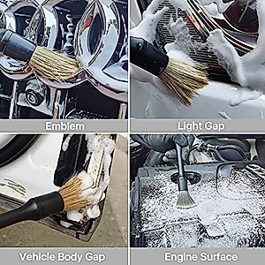 Car Detailing Brush Set Natural Boars Hair Ultra-Soft Cleaning Tool Auto Detail Brushes Kit to Wash Vehicles Interior Exterior Trim Wheel Rim Automotive Engine Dashboard Leather