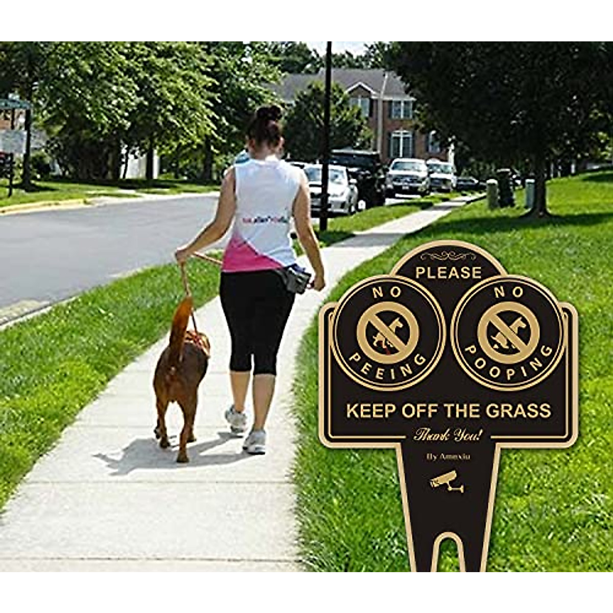 Amexiu No Pooping No Peeing Dog Sign, Keep off Grass Yard Sign Double Sided 15 x 9.5 X 0.08 Inches Rust Free Aluminum Sign, Easy Mounting Waterproof Durable Ink Black Gold Color, 1 Pack