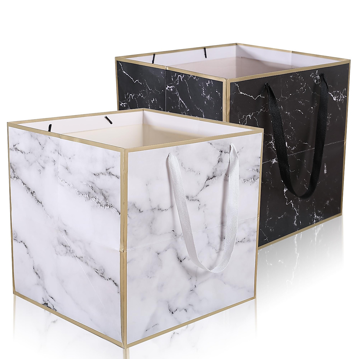 2 PCS Extra Large Gift Bag 11.8 Inch Marble Big Paper Bag with Handle Square Giant Gift Bag XL Big Wedding Gift Bag Huge Reusable Wedding Present Bag for Birthday Party Presents Flowers by Yerpkefey (1 White 1 Black)