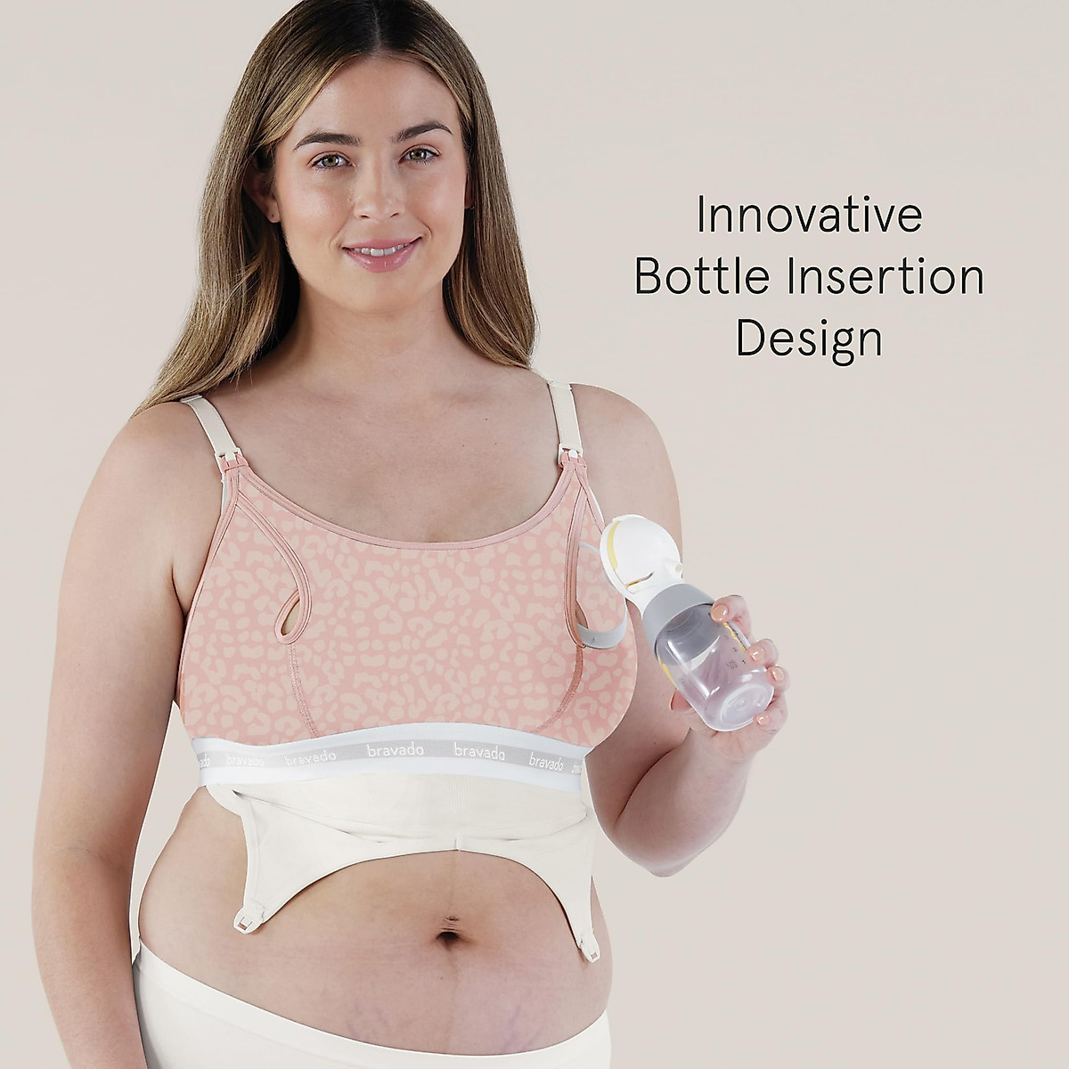 Bravado Designs Sustainable Clip and Pump Hands-Free Pumping Accessory | Pink Leopard | M