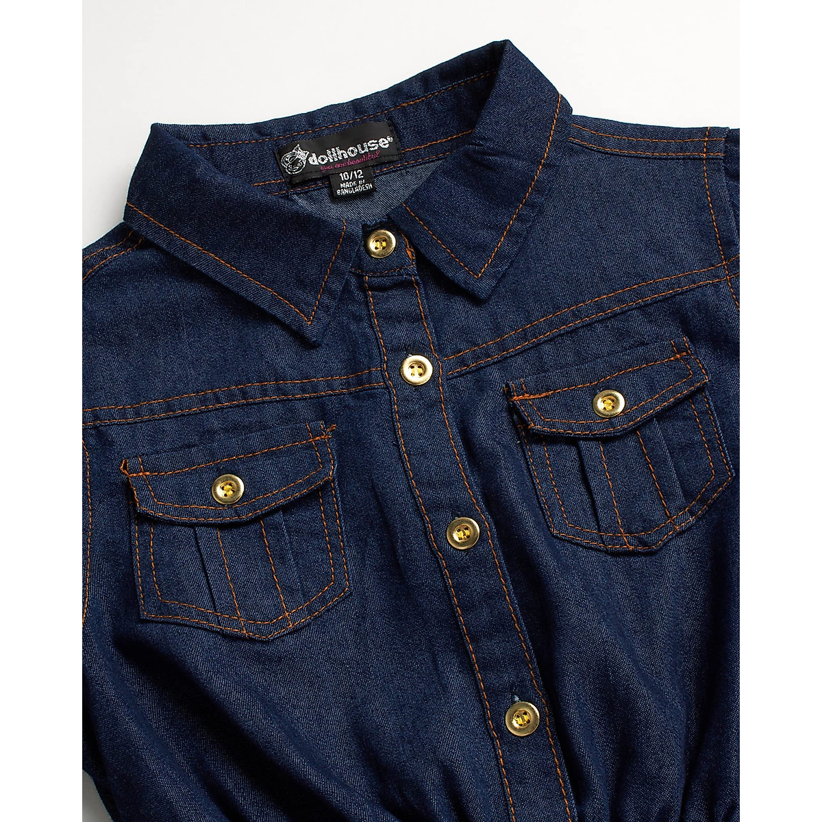 dollhouse Girls' Denim Casual Dress - Long Sleeve Jean Dress for Girls - Winter Holiday Dresses for Girls (7-16), Size 10-12, Dark