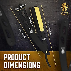 The Cambridge Cutthroat® Cut Throat Razor Kit with Travel Pouch - Black & Gold Stainless Steel Professional Barber Single Straight Edge for Men - Moustache Shaver & Beard Shaper