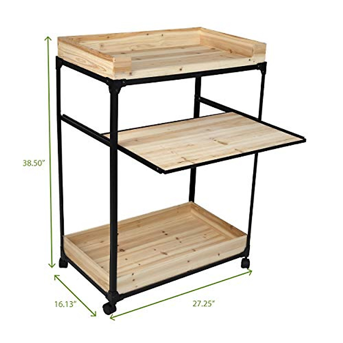 Mind Reader 3-Tier Rolling Beverage Utility Pull-Out Shelf, Kitchen Bar Serving Cart, Steel, Wood, Black